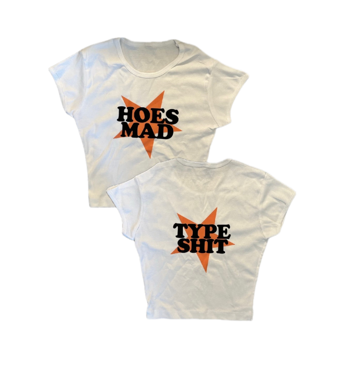 Hoes Mad Type Shit Babytee (White/Orange) – hoesmad.la