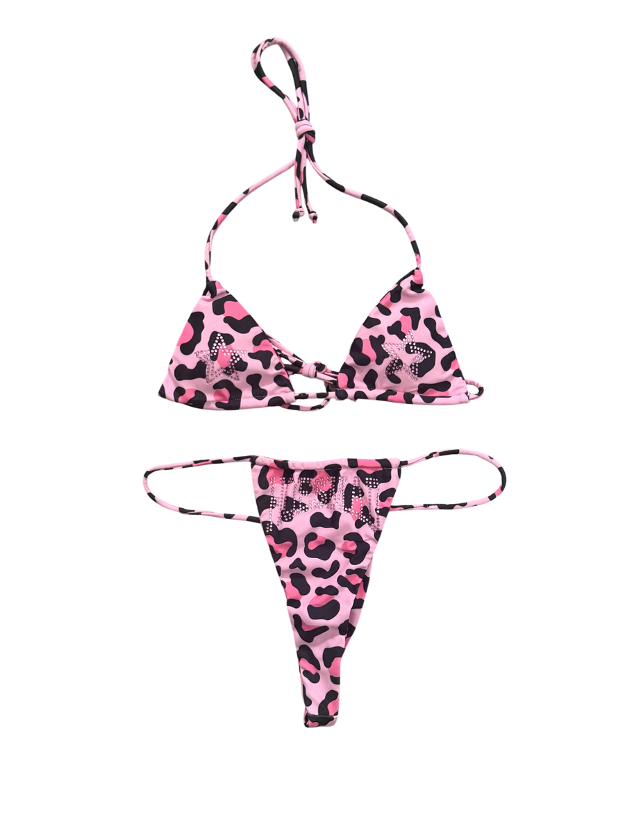 Hoesmad Pink Leopard Rhinestone Bikini – hoesmad.la