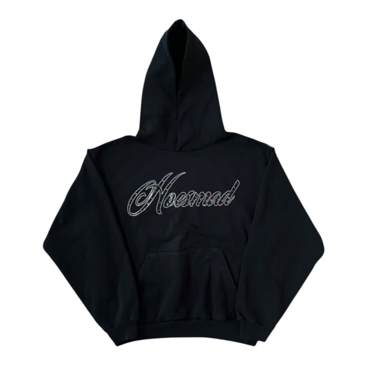 Hoesmad Rhinestone Cursive Hoodie (Black) – hoesmad.la