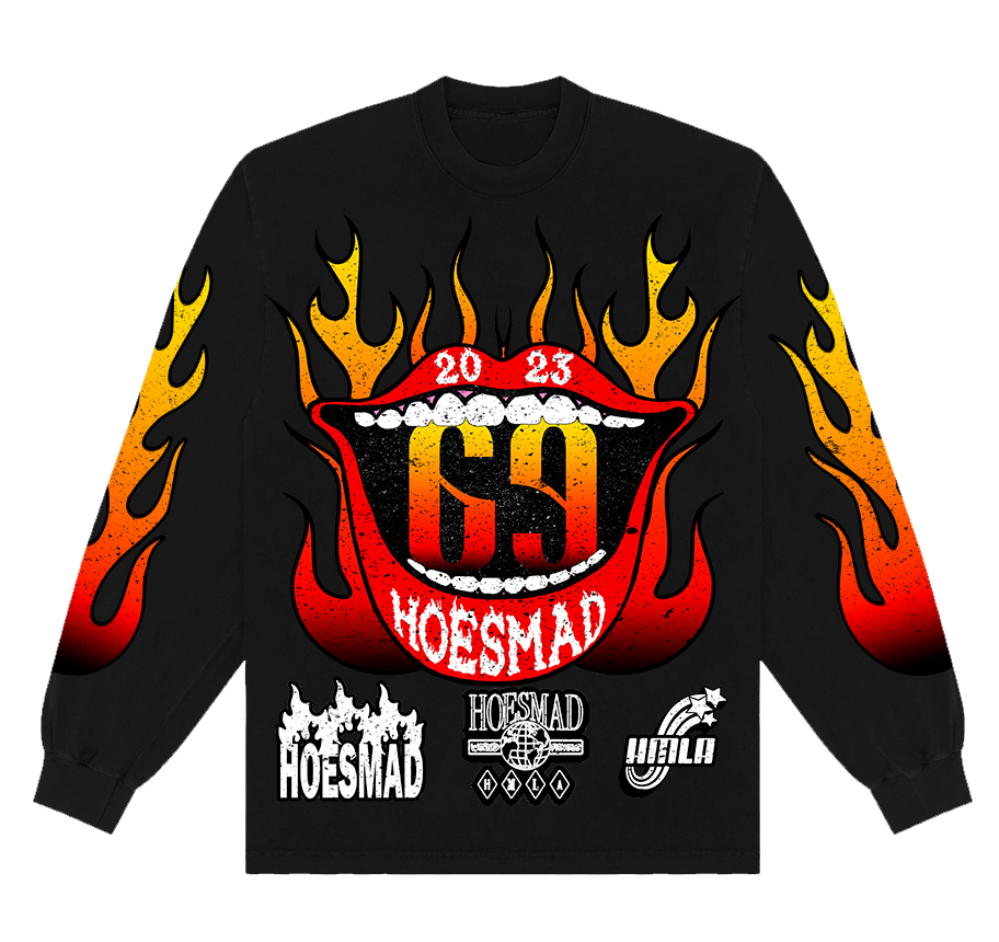 MAD FLAMES LONG SLEEVES TEE - BLACK – hoesmad.la