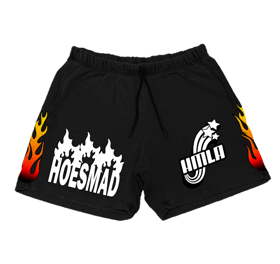 MAD FLAMES SHORTS - BLACK – hoesmad.la